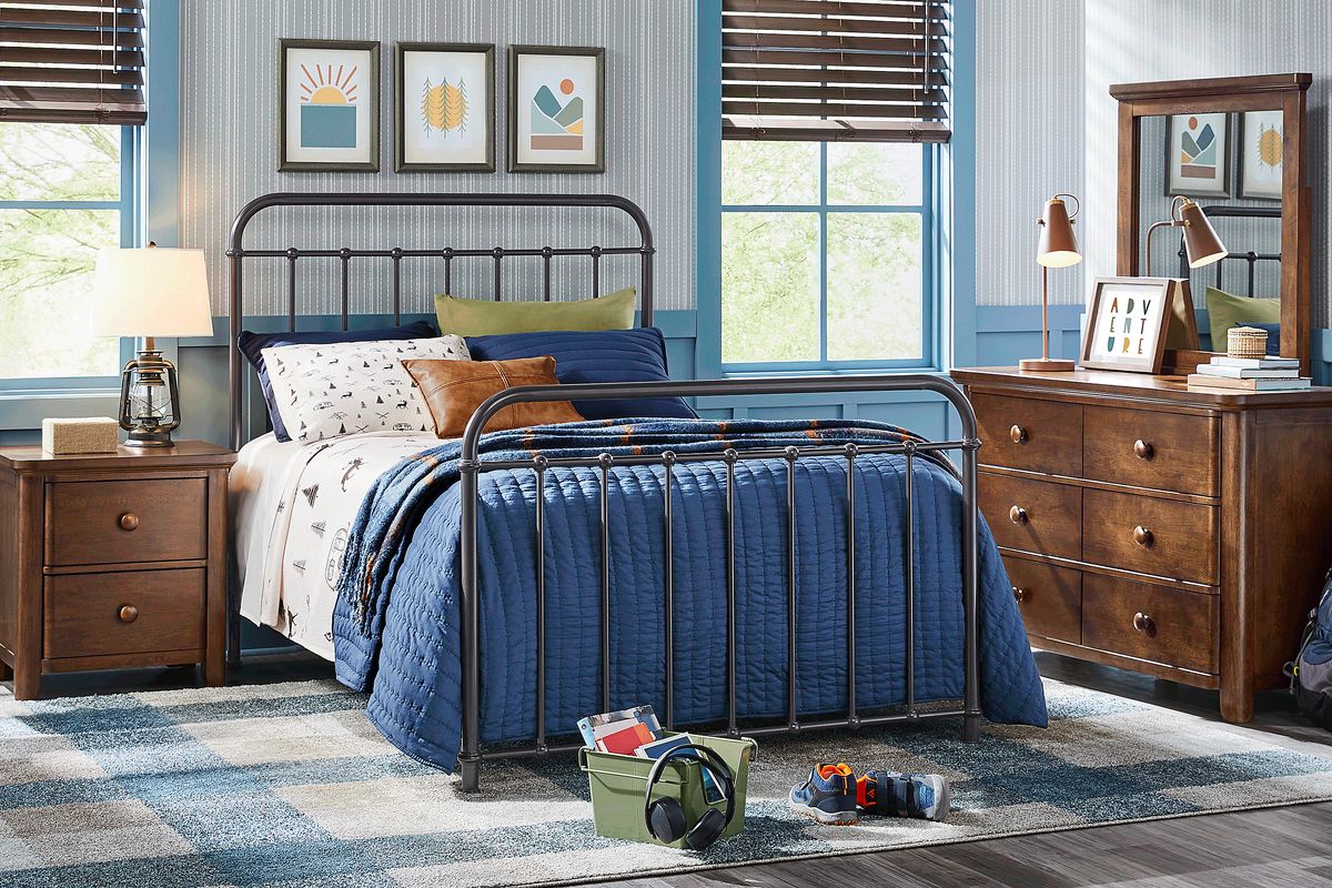 Regen South Bend 5 Pc Brown Cherry Dark Wood Gray Full Bedroom Set With ...