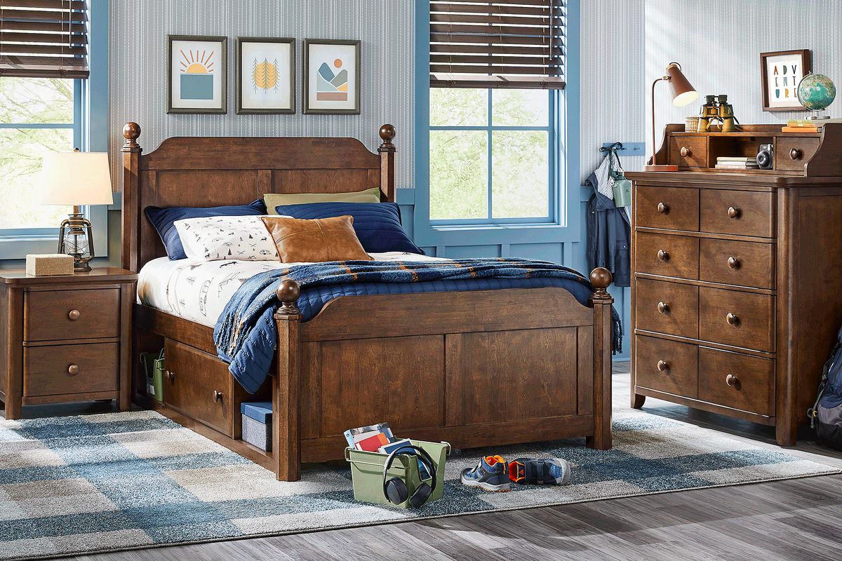 Regen South Bend 5 Pc Brown Cherry Dark Wood Full Bedroom Set With ...