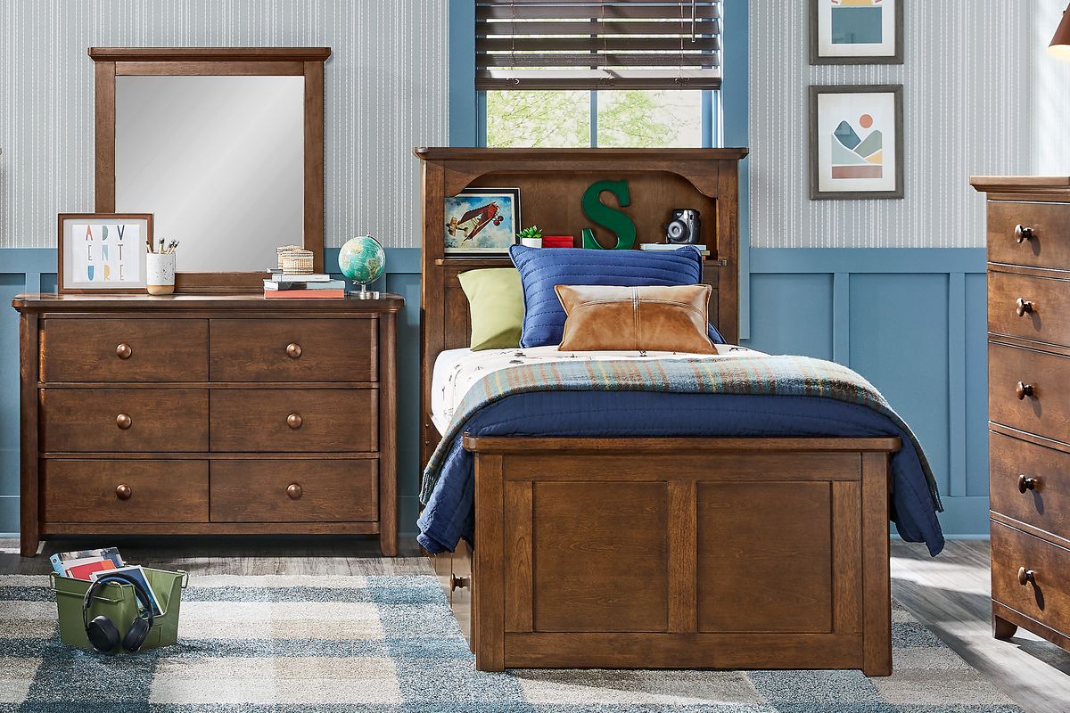 Regen South Bend 5 Pc Brown Cherry Dark Wood Twin Bedroom Set With ...
