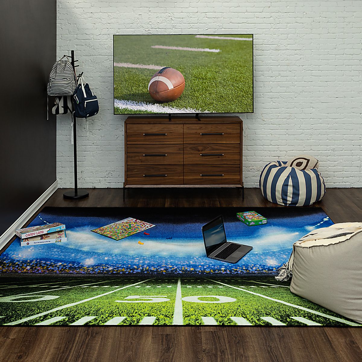Stadium Stars Green,Multi Polyester Fabric Rug | Rooms to Go