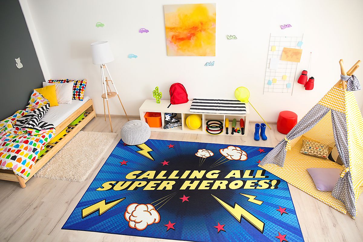 Superhero Call Navy Blue Rug | Rooms to Go