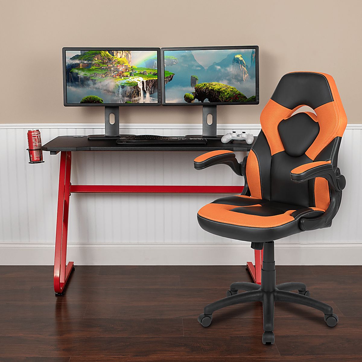 Turole Red Colors Orange Orange,Red Gaming Desk And Chair Set | Rooms to Go