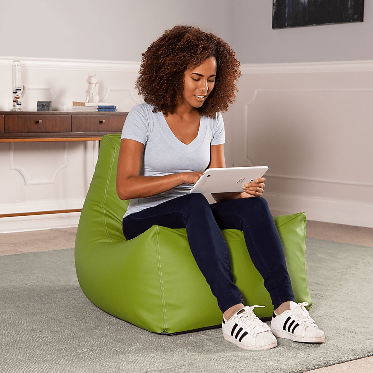 Wilfy Green Vinyl Fabric Bean Bag Chair | Rooms to Go
