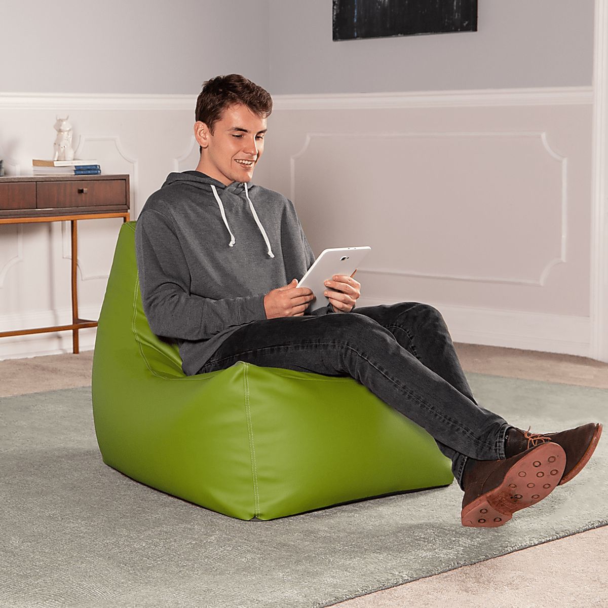 Wilfy Green Vinyl Fabric Bean Bag Chair | Rooms to Go