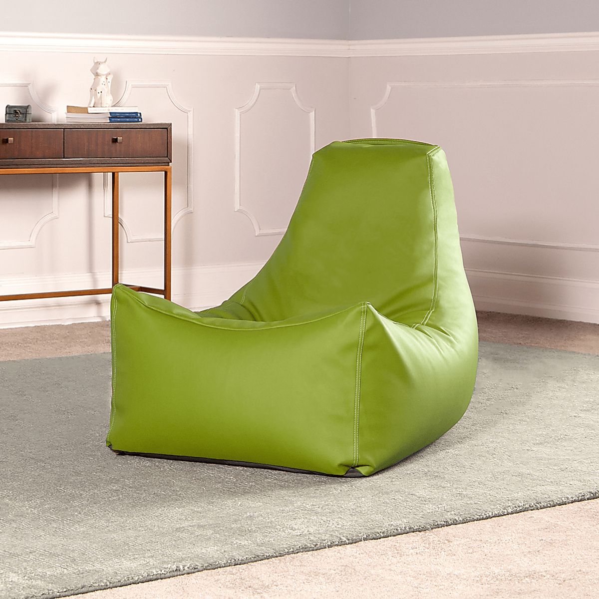 Wilfy Green Vinyl Fabric Bean Bag Chair | Rooms to Go