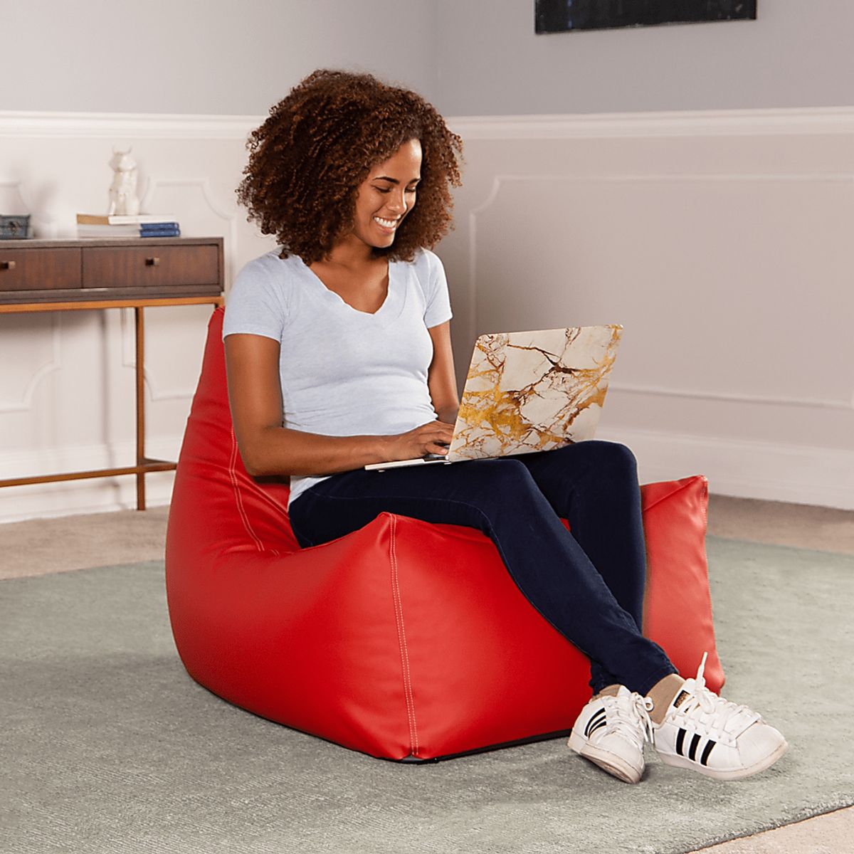 Wilfy Red Vinyl Fabric Bean Bag Chair | Rooms to Go