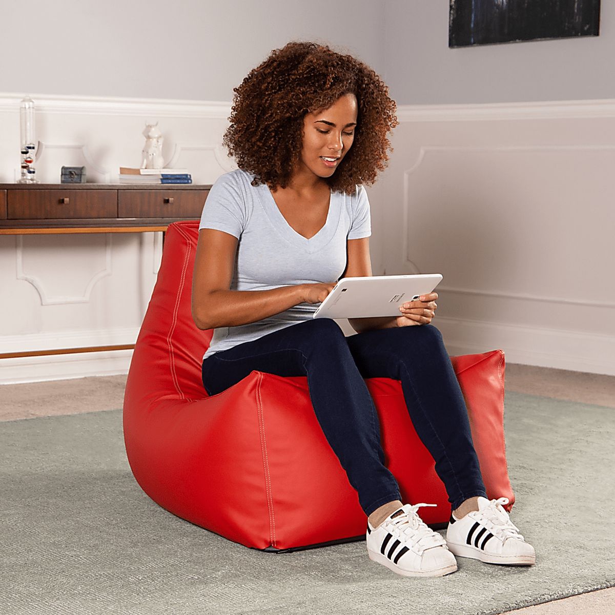 Wilfy Red Vinyl Fabric Bean Bag Chair | Rooms to Go