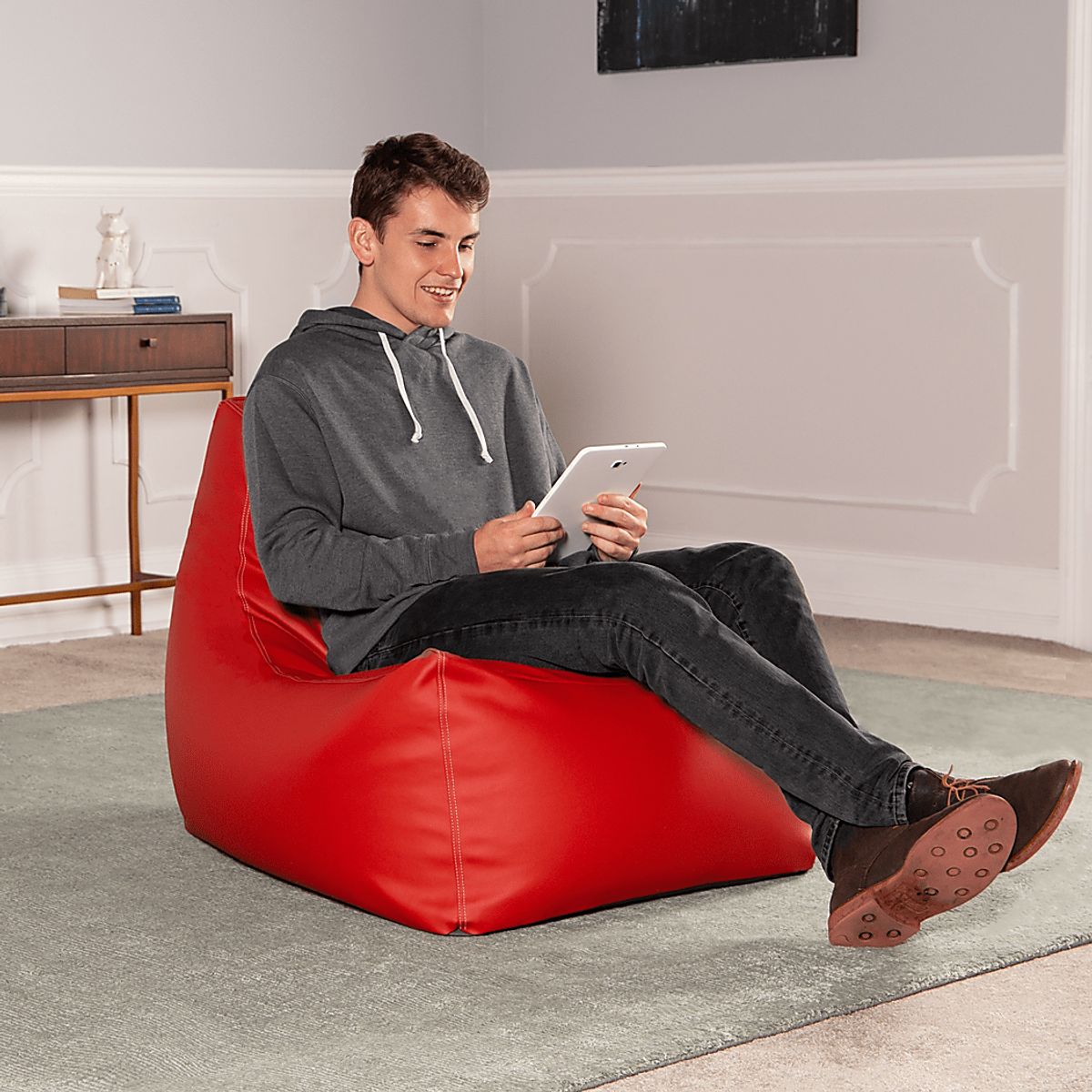 Wilfy Red Vinyl Fabric Bean Bag Chair | Rooms to Go