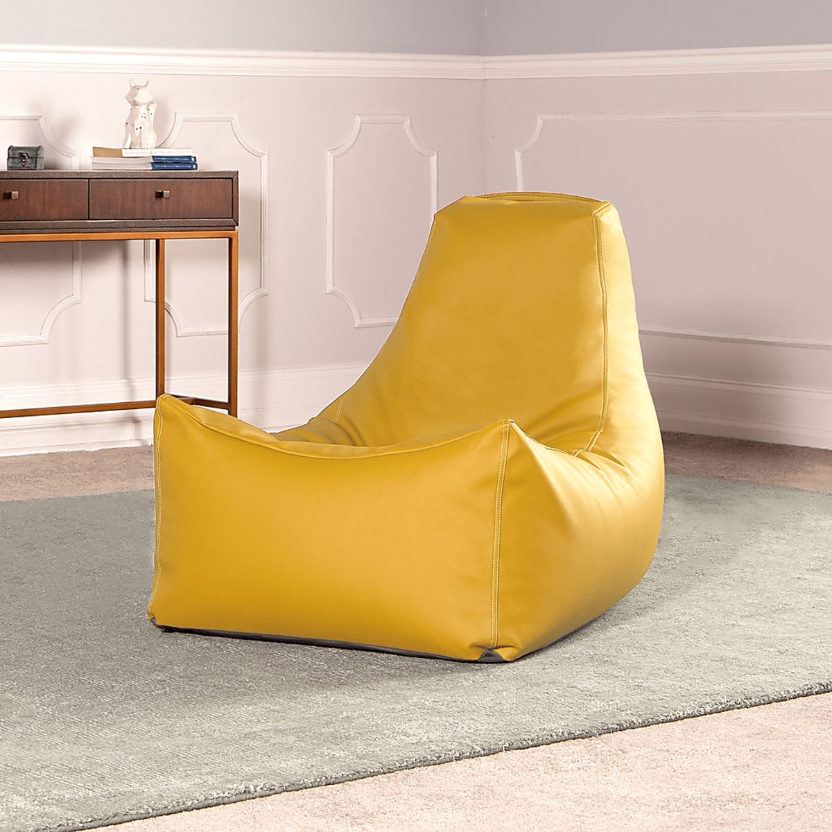 Wilfy Yellow Vinyl Fabric Bean Bag Chair | Rooms to Go