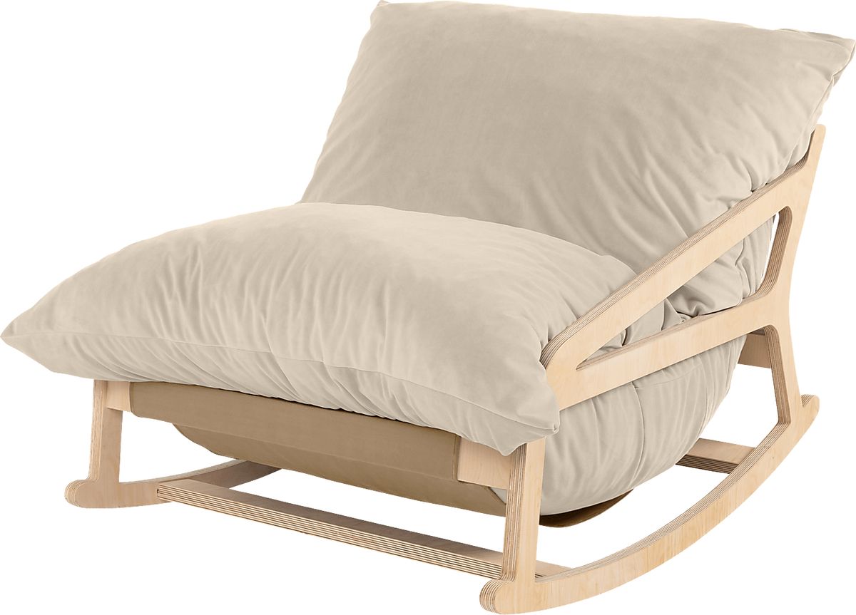 Kimna I Ivory Beige Velvet Plush Bean Bag Rocker | Rooms to Go