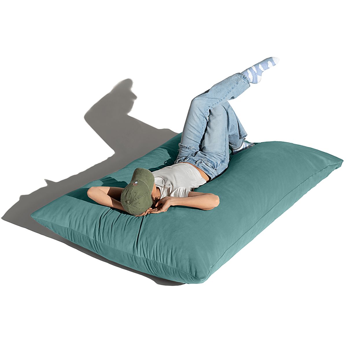 Kimna I Turquoise Blue Velvet Plush Bean Bag Rocker | Rooms to Go