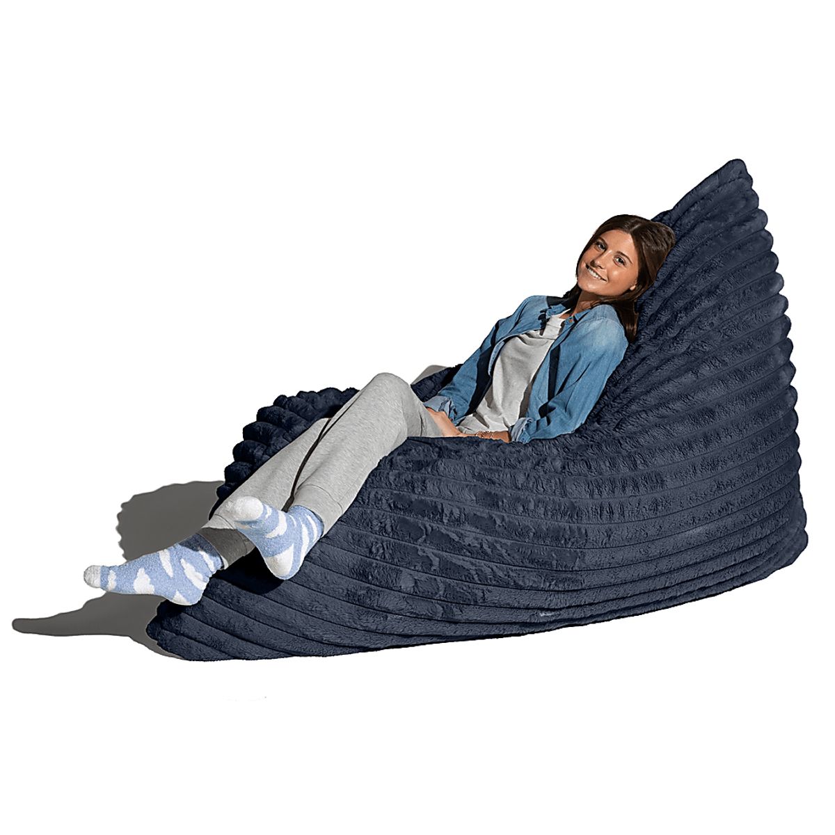 Kimna II Midnight Blue Polyester Fabric Bean Bag Rocker | Rooms to Go