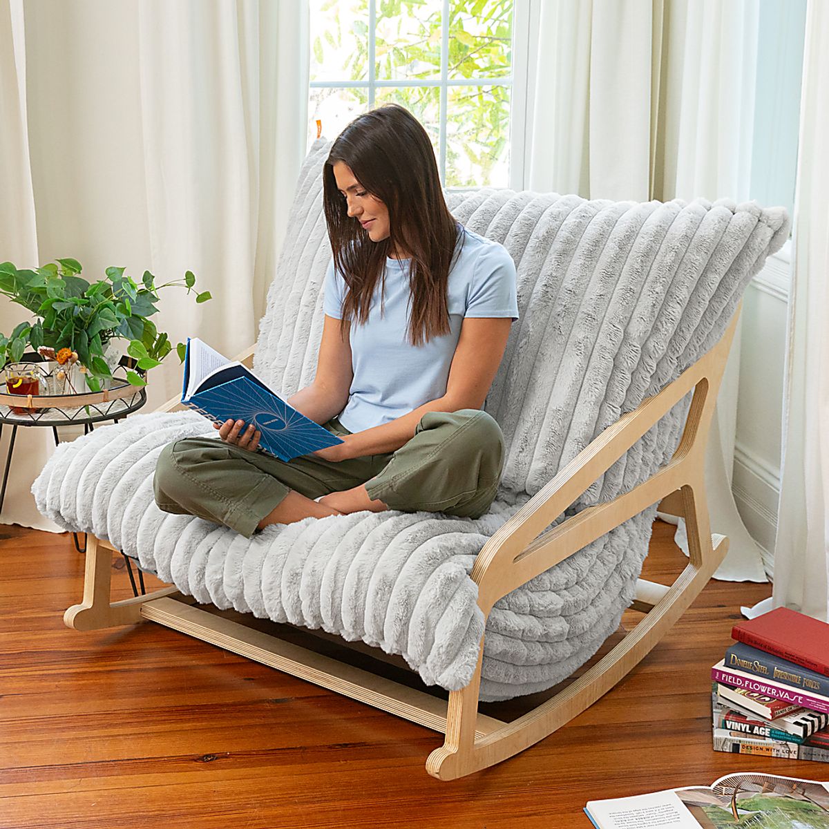 Kimna II Gray Polyester Fabric Bean Bag Rocker | Rooms to Go