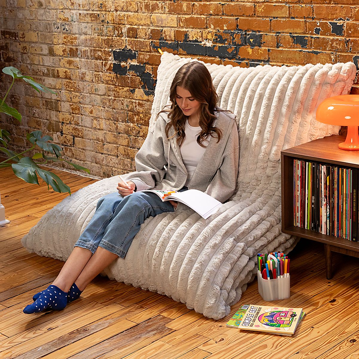 Kimna II Gray Polyester Fabric Bean Bag Rocker | Rooms to Go