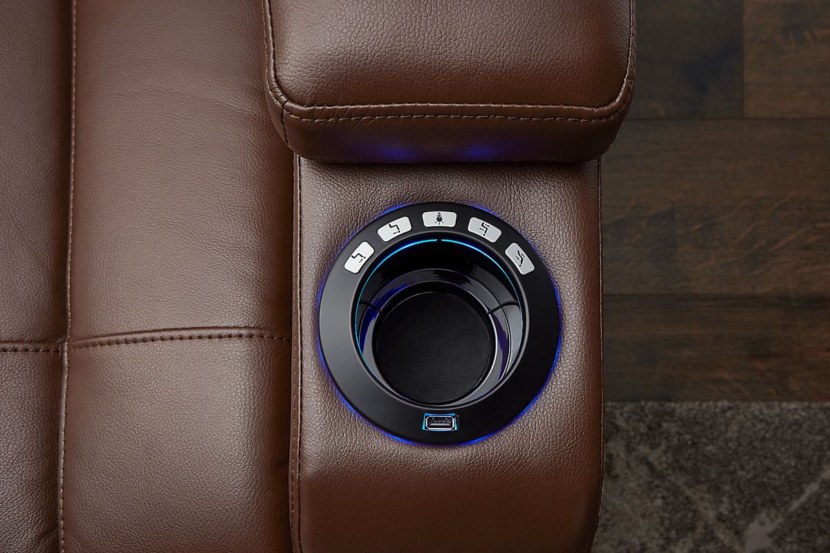 Kingvale Mocha Brown Polyester Fabric Dual Power Reclining Loveseat ...