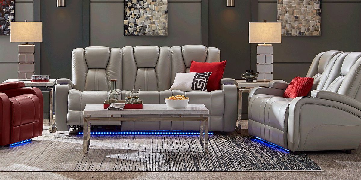 Kingvale Court Platinum Beige Polyester Fabric Dual Power Reclining ...