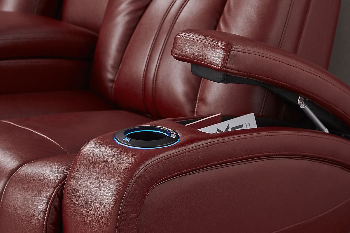 Kingvale Court Red Polyester Fabric Dual Power Reclining Loveseat ...