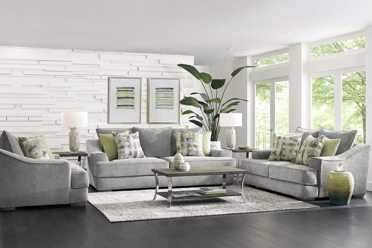 Kinley 5 Pc Gray Chenille Fabric Living Room Set With Sofa, Loveseat ...