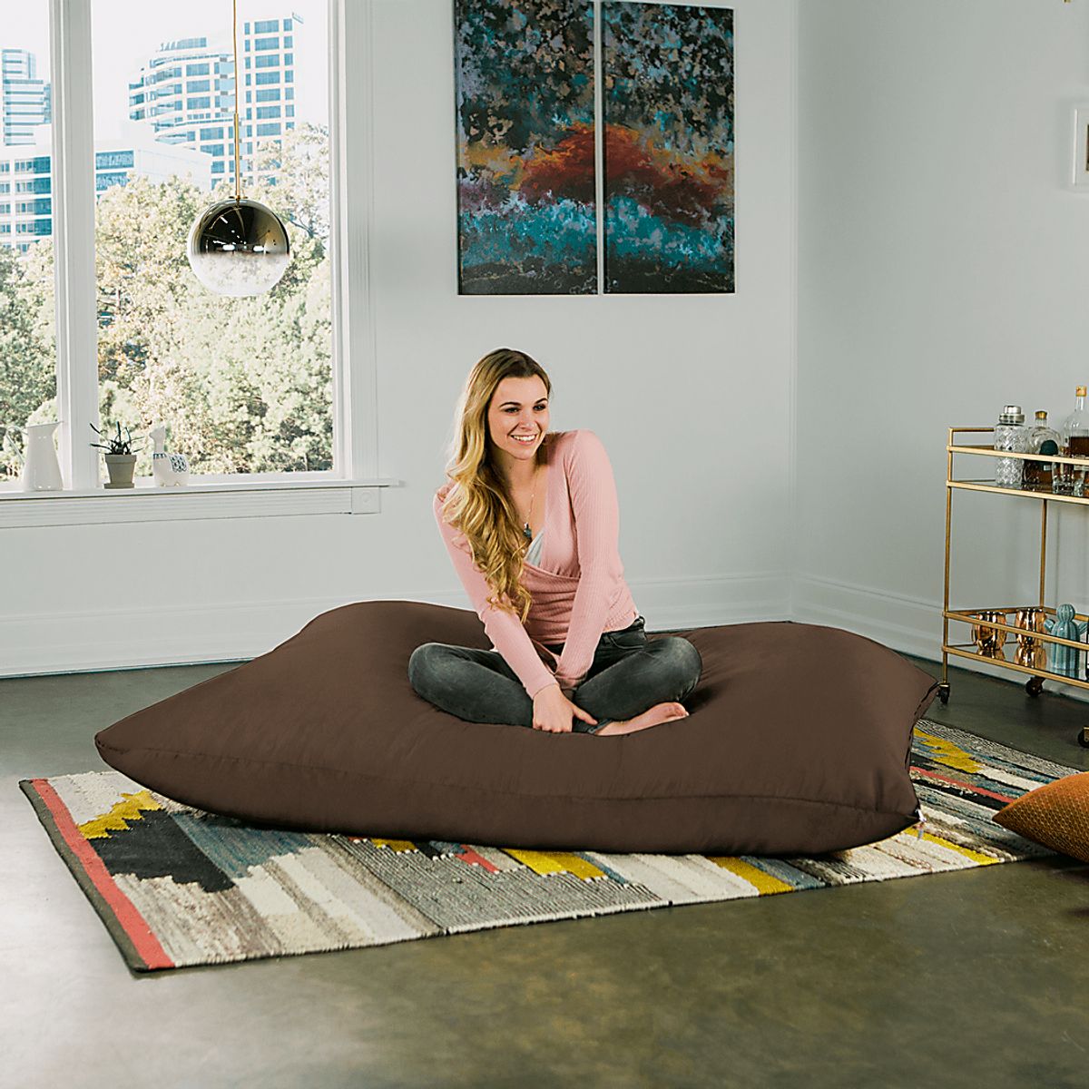 Kiri Brown Polyester Fabric Large Bean Bag Chair | Rooms to Go