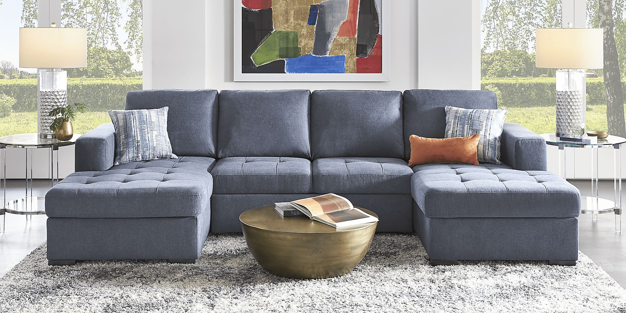 Kirkwell Blue 3 Pc Sleeper Sectional - Rooms To Go