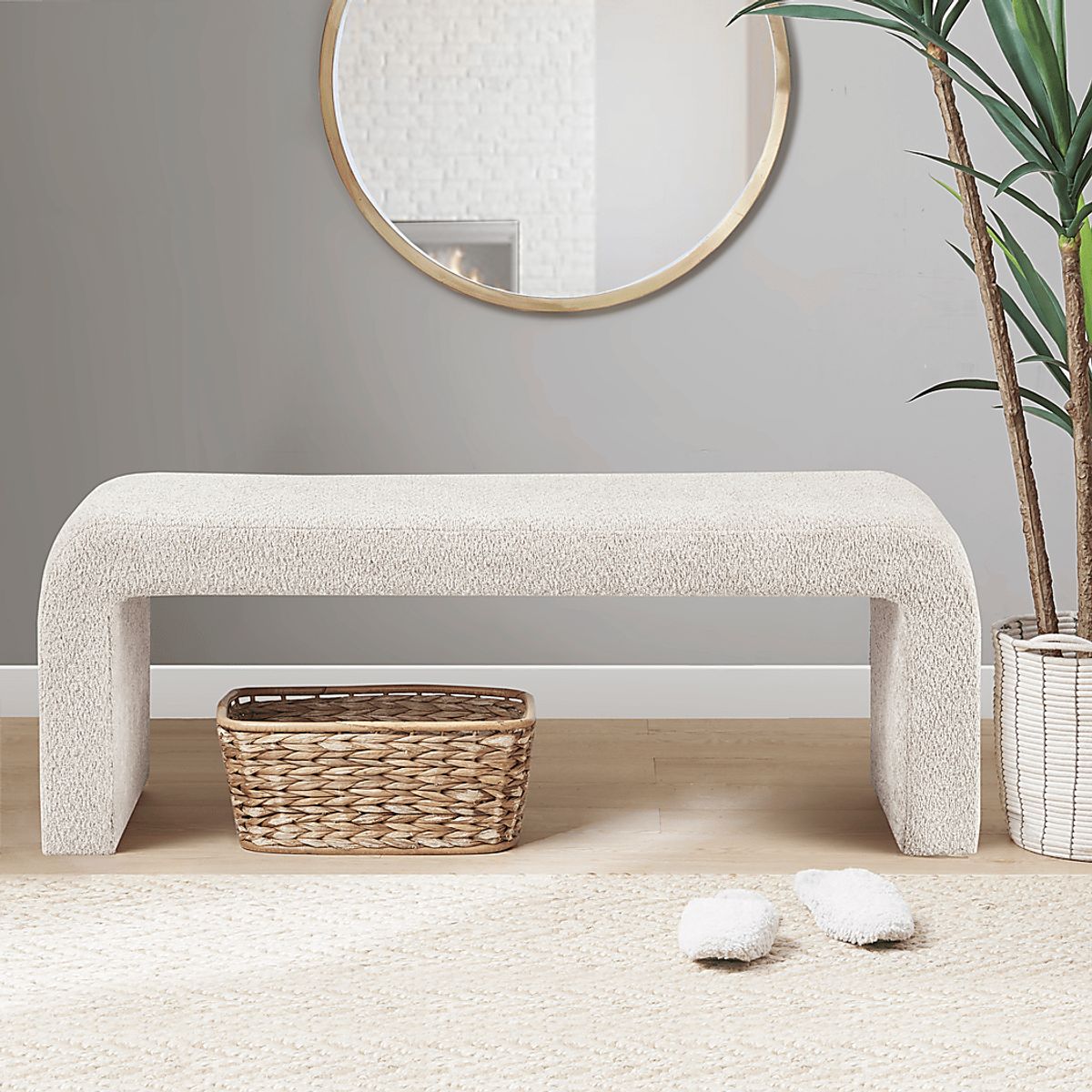 Kissatchie II Cream Beige Polyester Fabric Bench | Rooms to Go