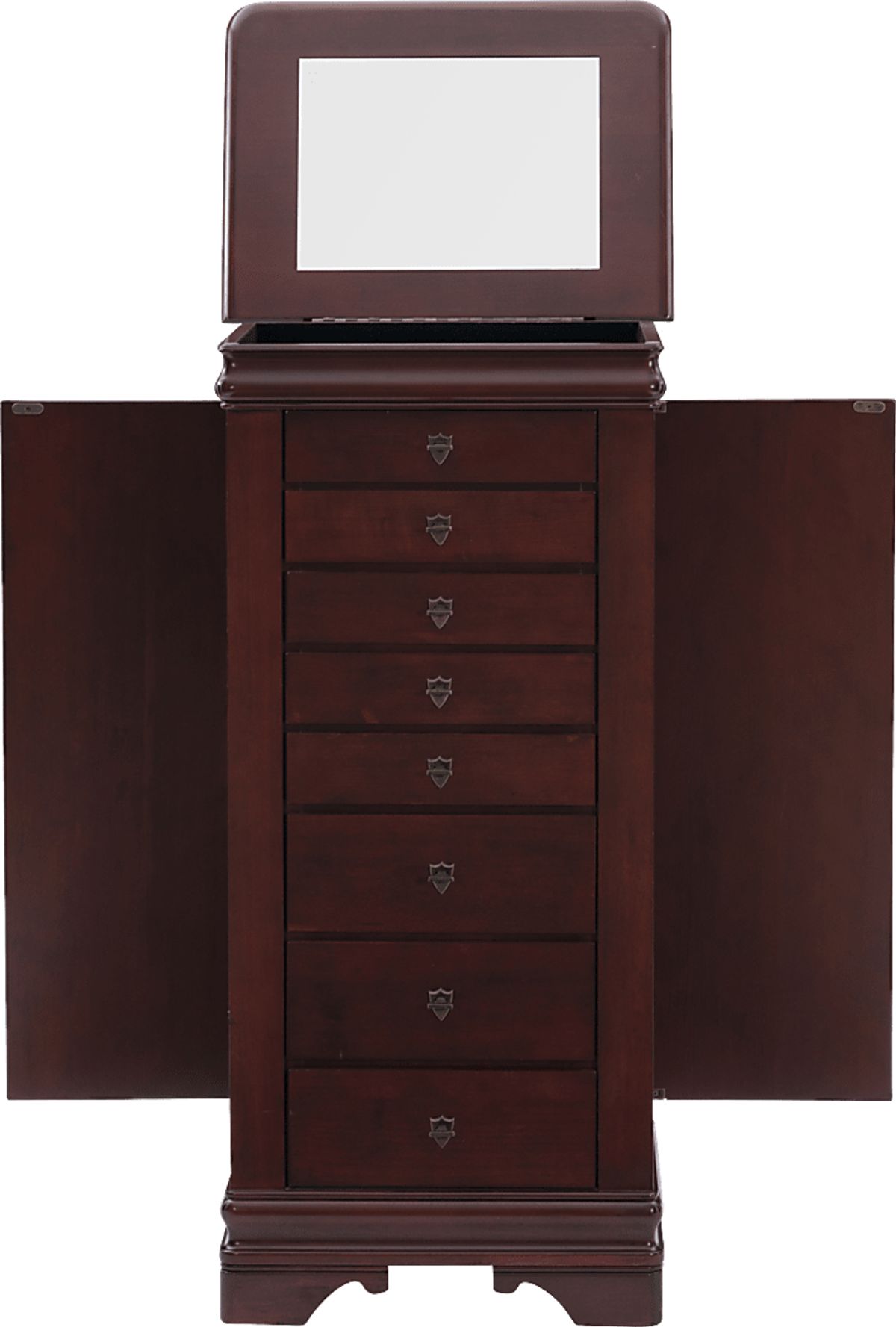 Klingle Cherry Dark Wood Jewelry Armoire | Rooms to Go