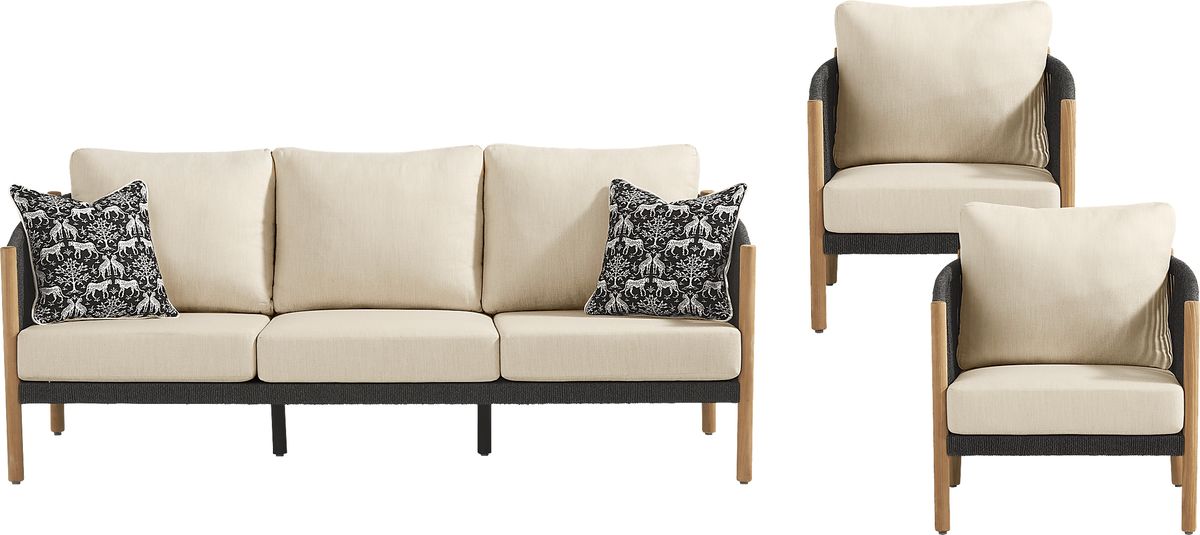 Koda 3 Pc Natural Light Wood Charcoal Black,Gray Outdoor Seating Set ...