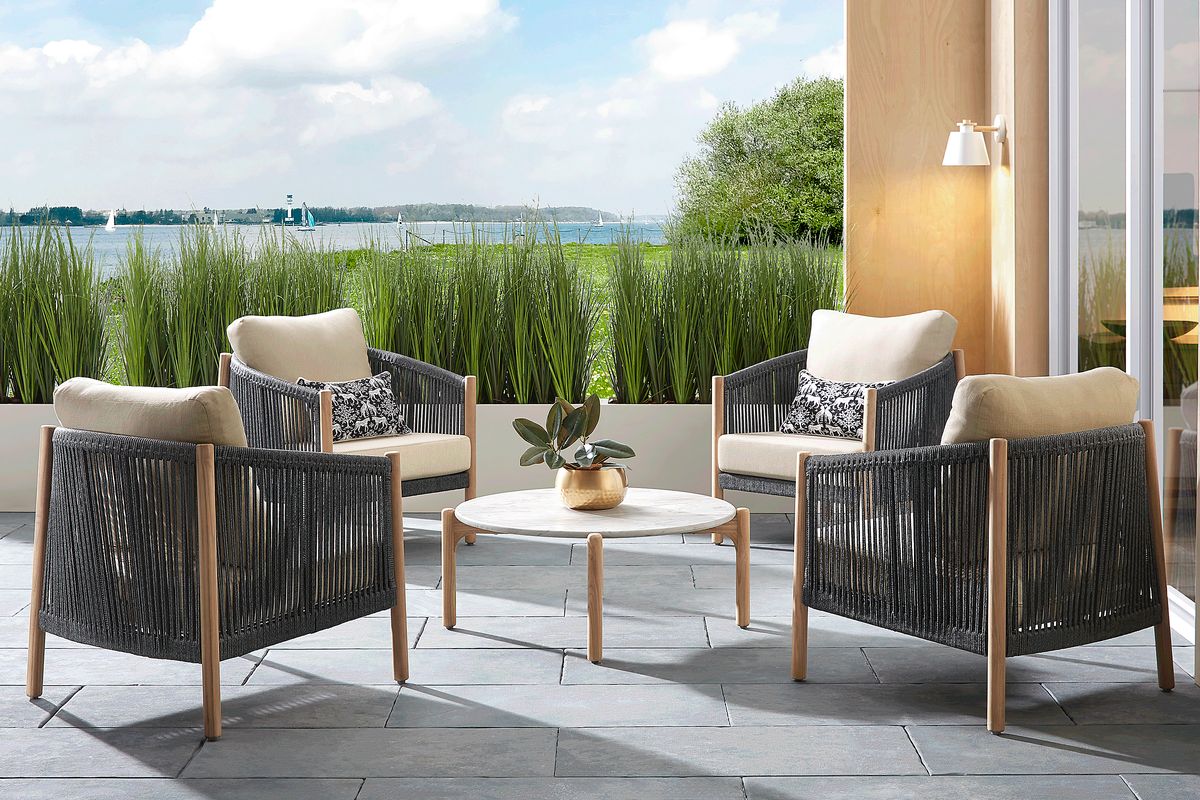 Koda 5 Pc Natural Light Wood Charcoal Black,Gray Outdoor Seating Set ...