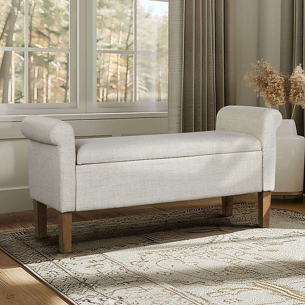 Korat Beige Polyester Fabric Storage Bench | Rooms to Go