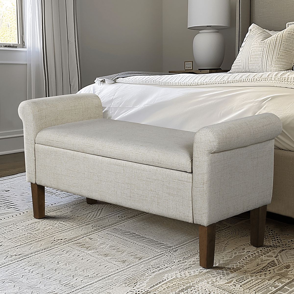 Korat Beige Polyester Fabric Storage Bench | Rooms to Go