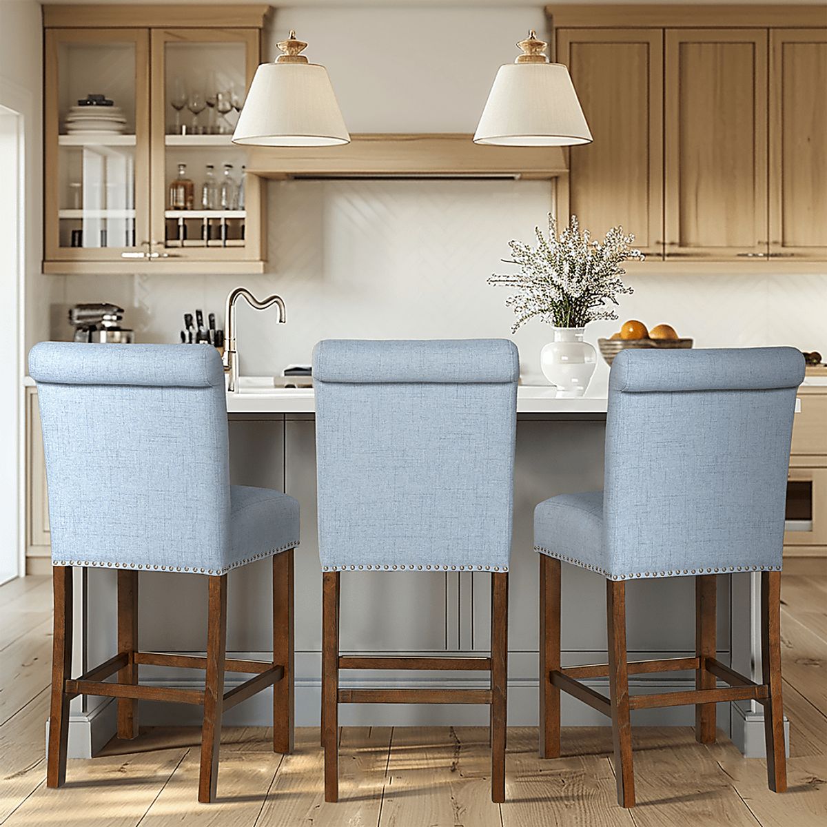 Korat Light Blue Polyester Fabric Counter Stool, Set Of 2 | Rooms to Go