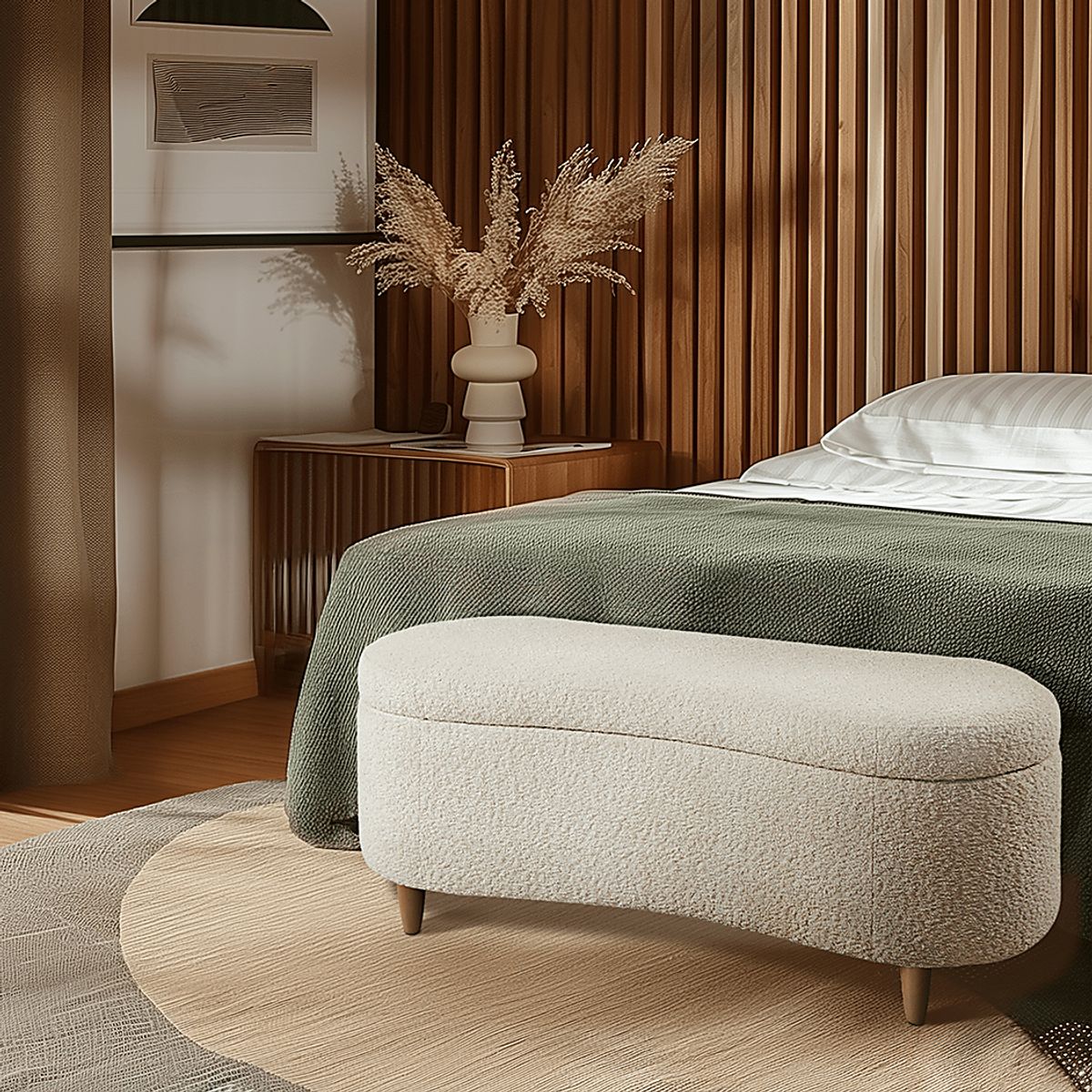 Kristencreek Cream Beige Polyester Fabric Storage Bench | Rooms to Go