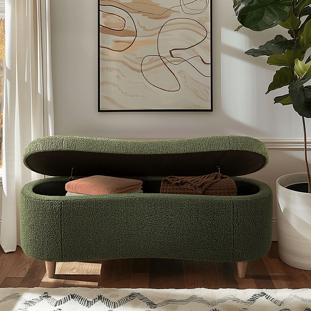 Kristencreek Green Polyester Fabric Storage Bench | Rooms to Go