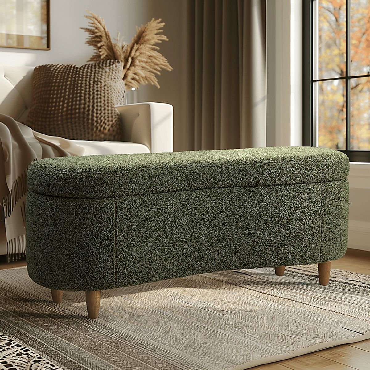 Kristencreek Green Polyester Fabric Storage Bench | Rooms to Go