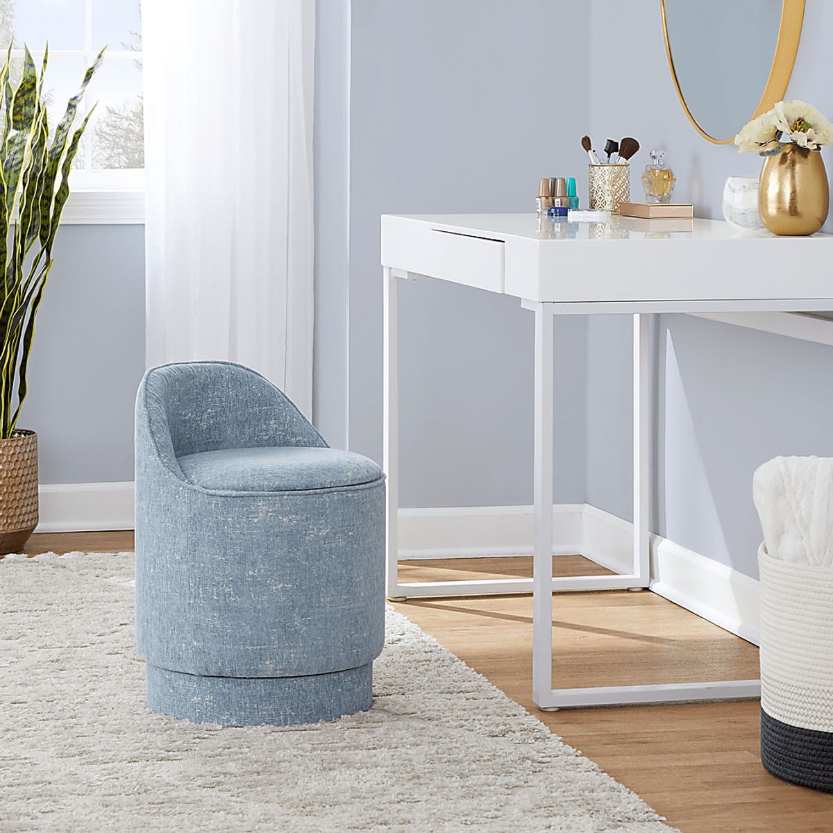 Kylman II Blue Colors Polyester Fabric Vanity Stool | Rooms to Go