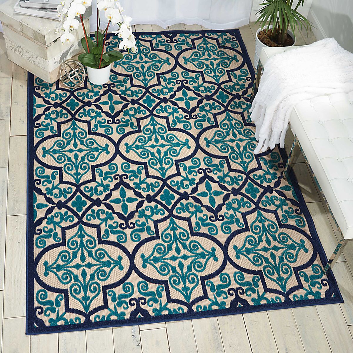 Kyrah Blue Polypropylene Fabric Outdoor Rug | Rooms to Go