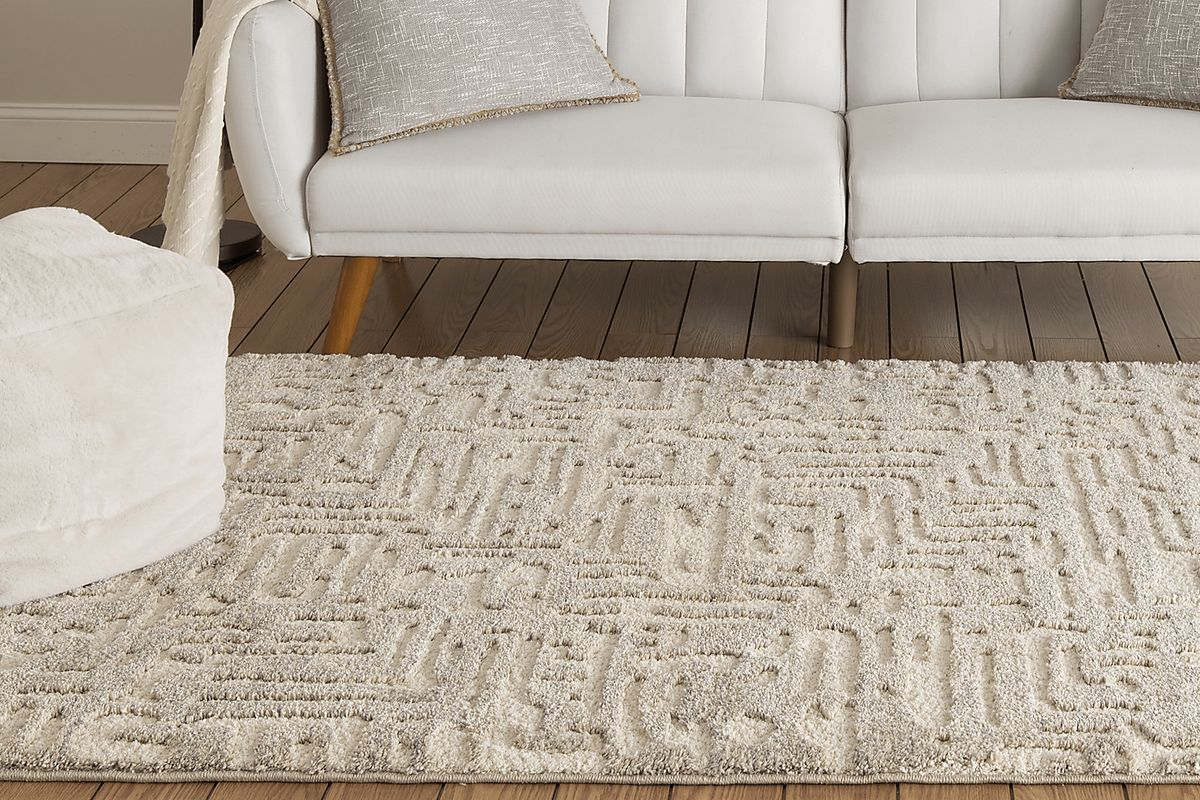 Labyrinth Beige Polypropylene Fabric Rug | Rooms to Go