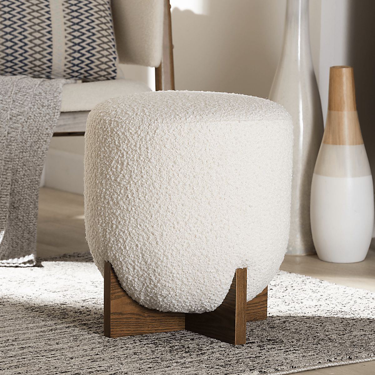 Lafoye Cream Beige Acrylic,Polyester Fabric Ottoman | Rooms to Go