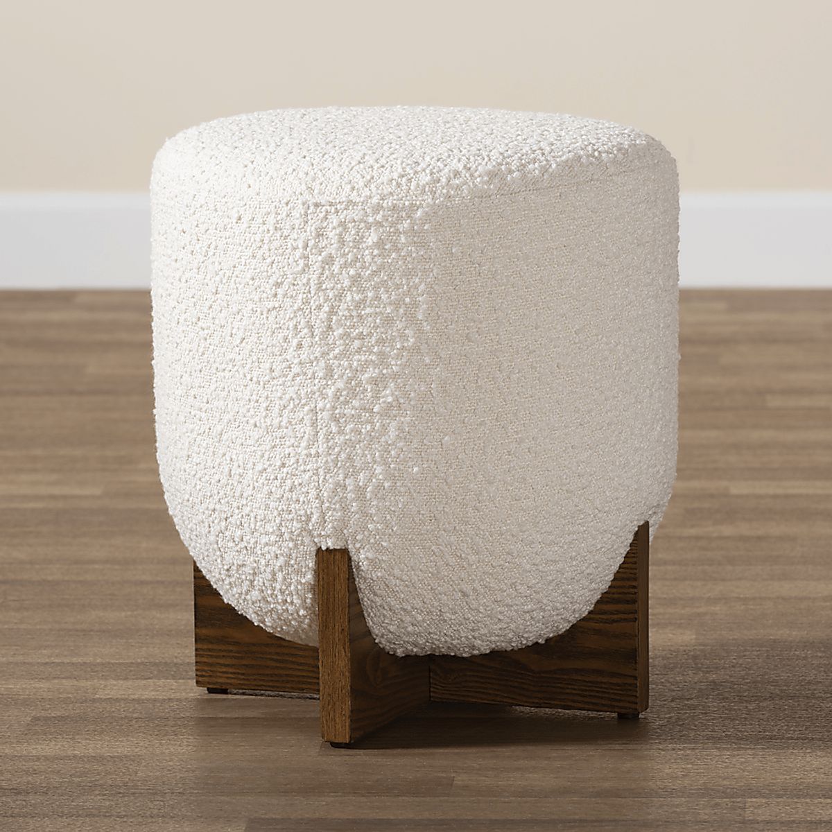 Lafoye Cream Beige Acrylic,Polyester Fabric Ottoman | Rooms to Go