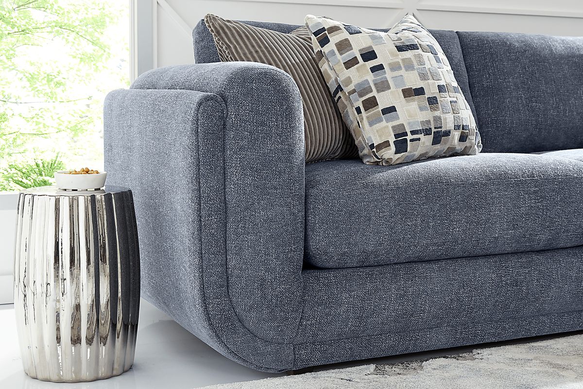 Cindy Crawford Laguna Hills Indigo Blue Chenille Fabric 2 Pc Right Arm ...