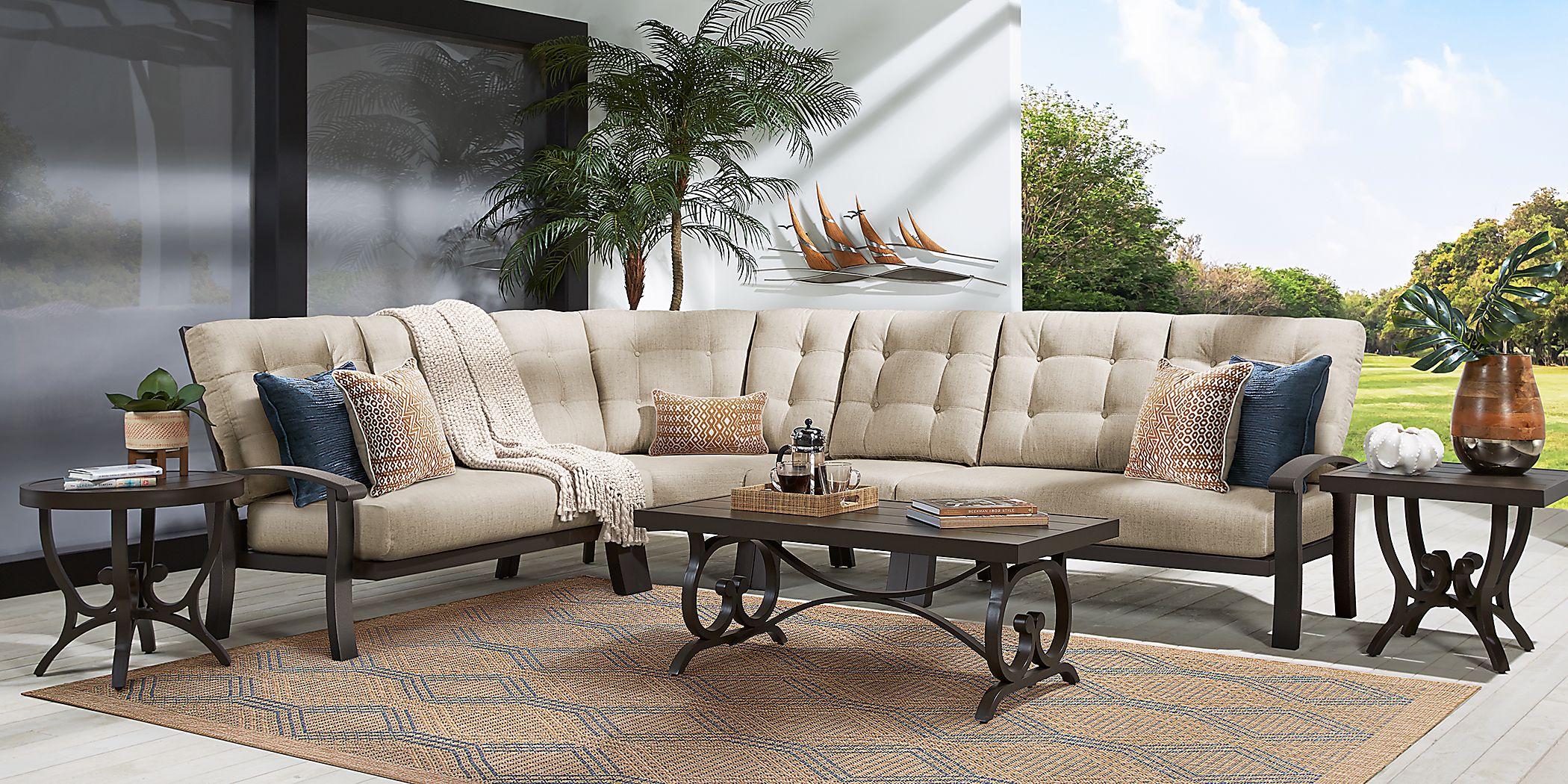 Lake Breeze Bronze Metal Wren Aluminum Outdoor 4 Pc Sectional | Rooms to Go