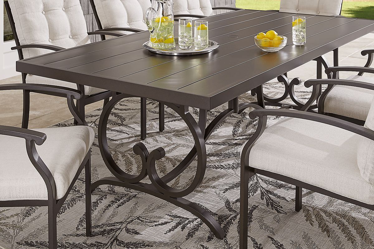 Lake Breeze 7 Pc Bronze Metal Terracotta Orange Aluminum Outdoor Dining ...