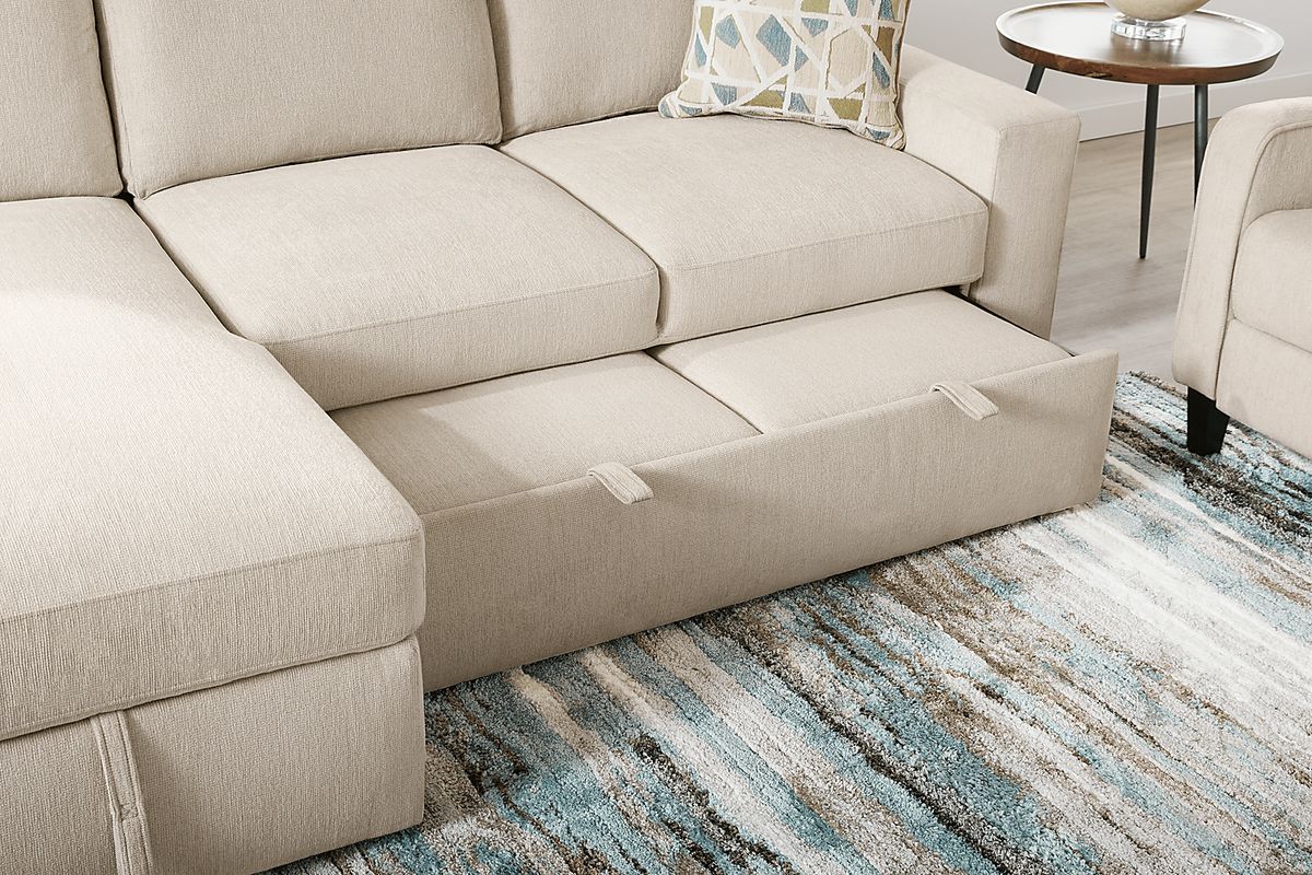 Laken Almond Beige Woven 2 Pc Sleeper Sectional | Rooms to Go