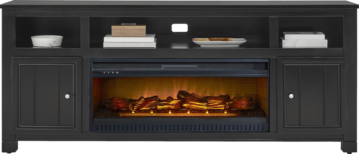 Lakeside Cottage Black Black,Colors 84 in. Console With Log Fireplace ...