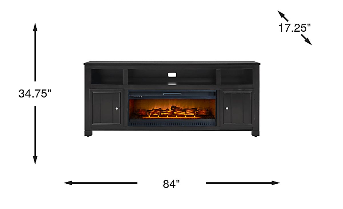 Lakeside Cottage Black Black,Colors 84 in. Console With Log Fireplace ...