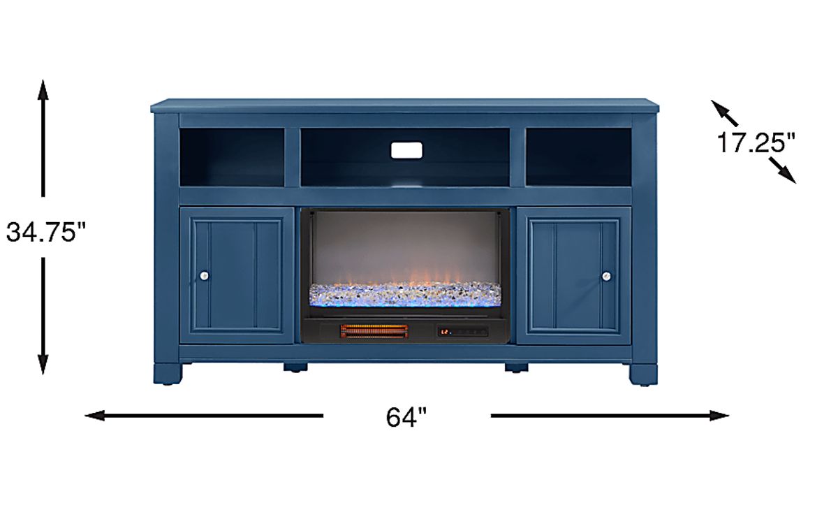 Lakeside Cottage Navy Colors 64 In Console With Crystal Fireplace ...