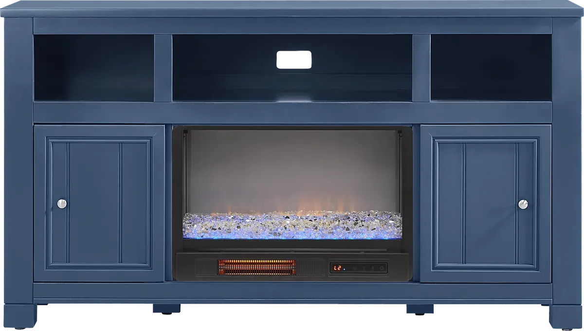 Lakeside Cottage Navy Colors 64 In Console With Crystal Fireplace ...