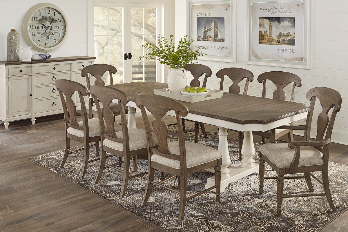 Lakeside Manor 9 Pc Brown Dark Wood Dining Room Set With Dining Table ...