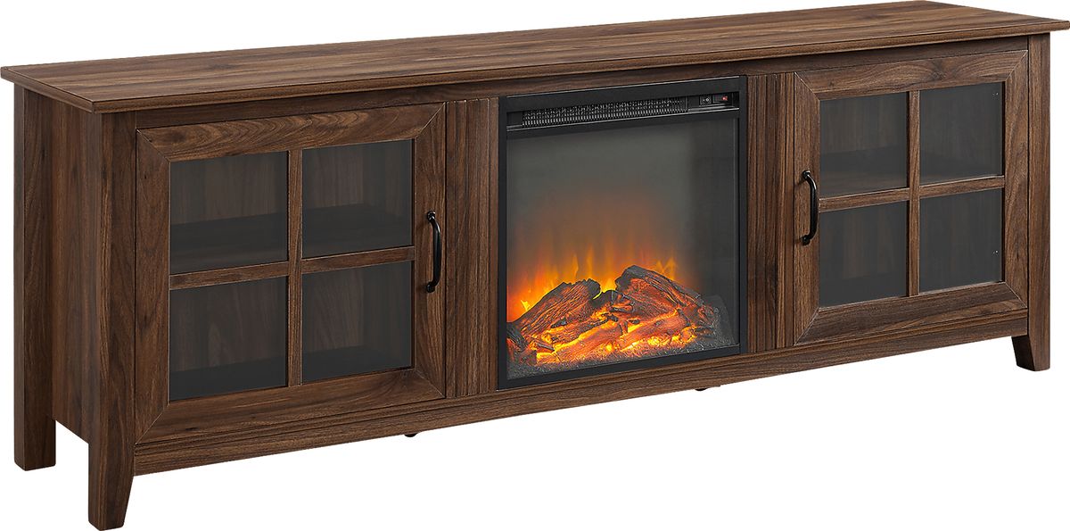 Lambdin Walnut Dark Wood 70 in. Console With Electric Fireplace | Rooms ...