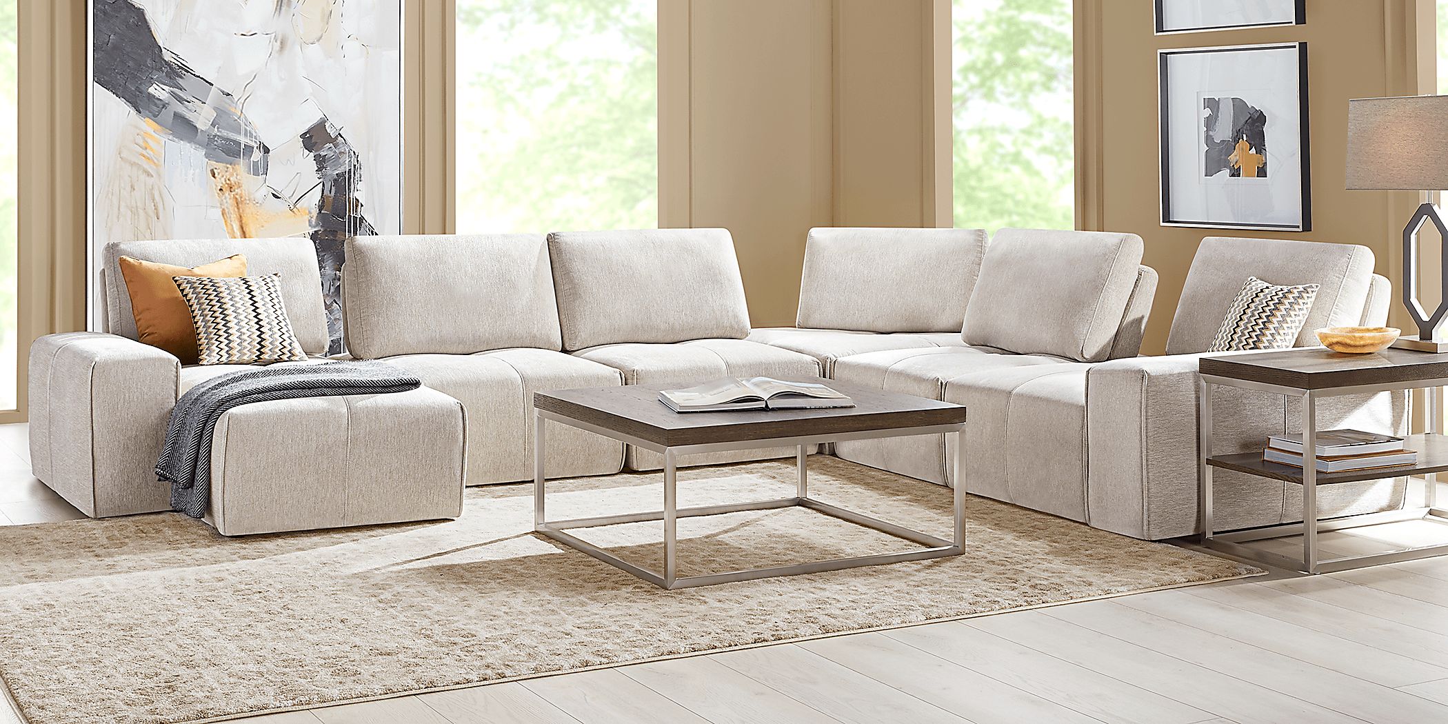 Laney Beige Polyester Fabric 6 Pc With Chaise Left Sectional | Rooms to Go